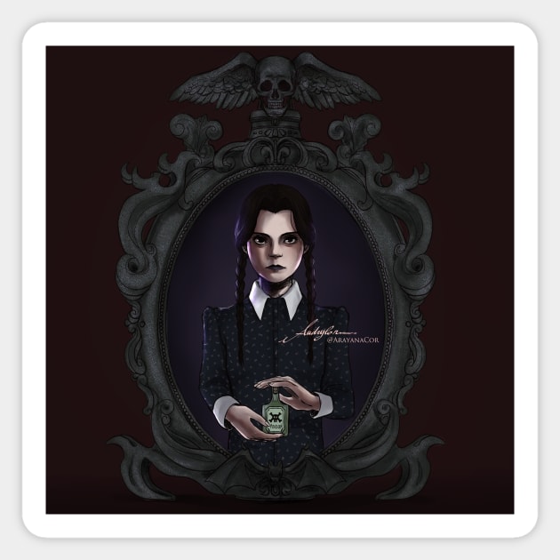 WEDNESDAY from ADDAMS FAMILY FANART - Addams - Sticker | TeePublic